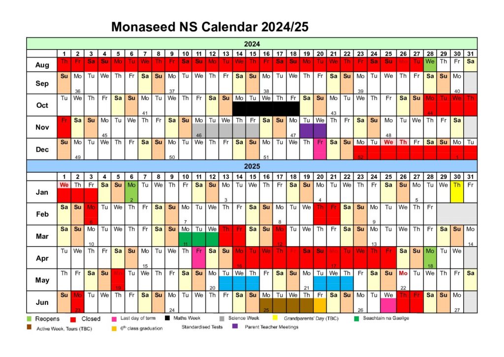 Calendar 2024-2025 - Monaseed National School